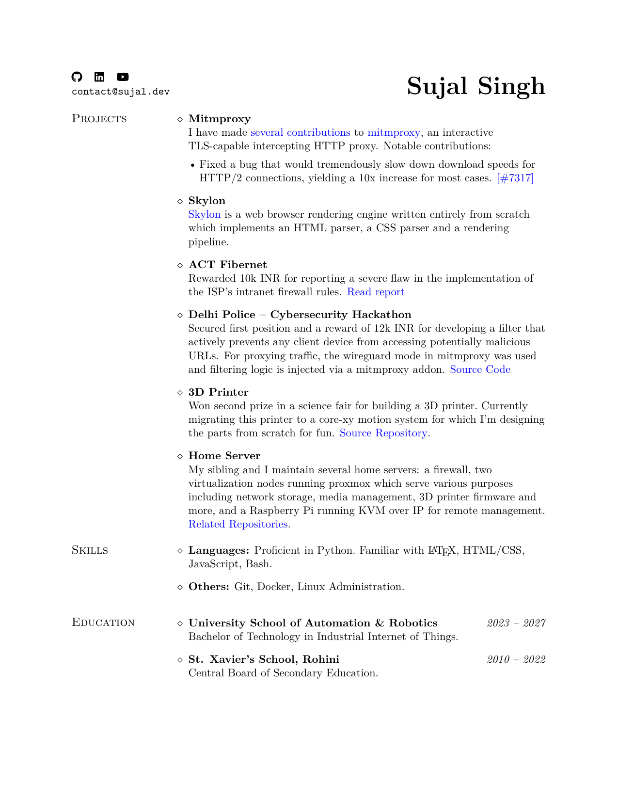 GitHub - sujaldev/resume: Source code for my resume